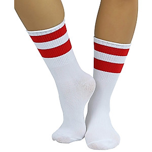 ToBeInStyle Women's Acrylic Ankle Hi With Striped Top - White/Red