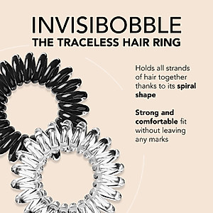 invisibobble Original Traceless Spiral Hair Ties - Pack of 8, Crystal Clear and True Black- Strong Elastic Grip Coil Accessories for Women - Non Soaking - Gentle for Girls Teens and Thick Hair