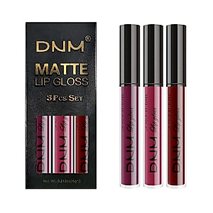 AMY'S DIARY 3Pcs Dark Red Purple Matte Liquid Lipstick Sets, Matte Lipstick Lip Stain Long Lasting 24 Waterproof Lip Gloss Gift Set Matt Lipsticks Set for Women Lippies (Set01)