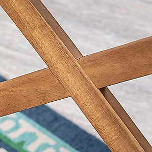 Christopher Knight Home Harvey Outdoor 7 Piece Acacia Wood Dining Set, Teak Finish/Blue