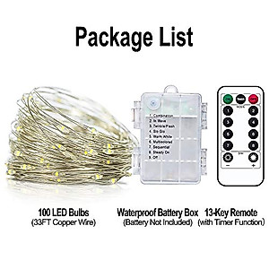 Cosumina 2 Pack 33Ft 10M Battery Powered Fairy Lights Indoor String Light Twinkle Lights with Remote for Wedding Garden Party Decorative Lighting Christmas Light Decoration Warm White