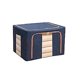 ORIJOYNA 66Liters Stackable Storage Bins With Zipper for Clothes Sundries Storage,Collapsible Steel Frame Storage Containers,Under Bed Organizer Storage Box - Clothes Storage Organizer (Blue)