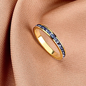 Muses Art Design Birthstone Eternity Band Ring 18K Gold (Channel Set/Full Round), Stackable Fashion Ring with Crystal Birthstone