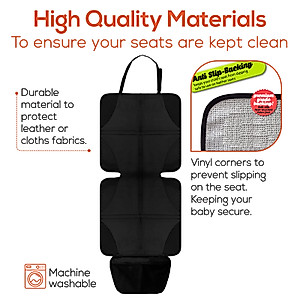 Trobo Car Seat Protector for Child Carseat, Luxury Non-Slip Large Thick Padding Waterproof Baby Car Seat Mat Pad Cover with 2 Mesh Organizer Storage Pockets to Protect Leather and Upholstery, Black