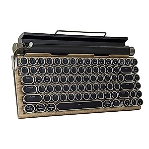 Adventurers Typewriter-Style Retro Mechanical Keyboard LED Backlight 83 Keys Bluetooth 5.0 Blue Axis Wood Color Panel Compatible with iOS/Android/Windows/Vista/Linux/Mac Office/Gaming, 12.8x6.6x1.6in