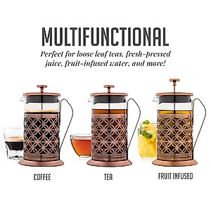 OVENTE 20 Ounce French Press Coffee & Tea Maker, 4 Filter Stainless Steel Filter Plunger System & Durable Borosilicate Heat Resistant Glass with Free Scoop, Perfect for Hot & Cold Brew, Copper FSF20C