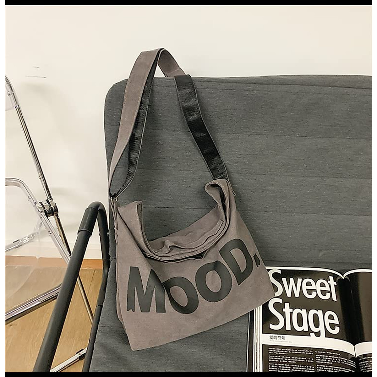 Canvas Messenger Vintage Big Alt Emo Crossbody Bag Goth Punk Shoulder Satchels Harajuku Grunge Handbag (Brown)