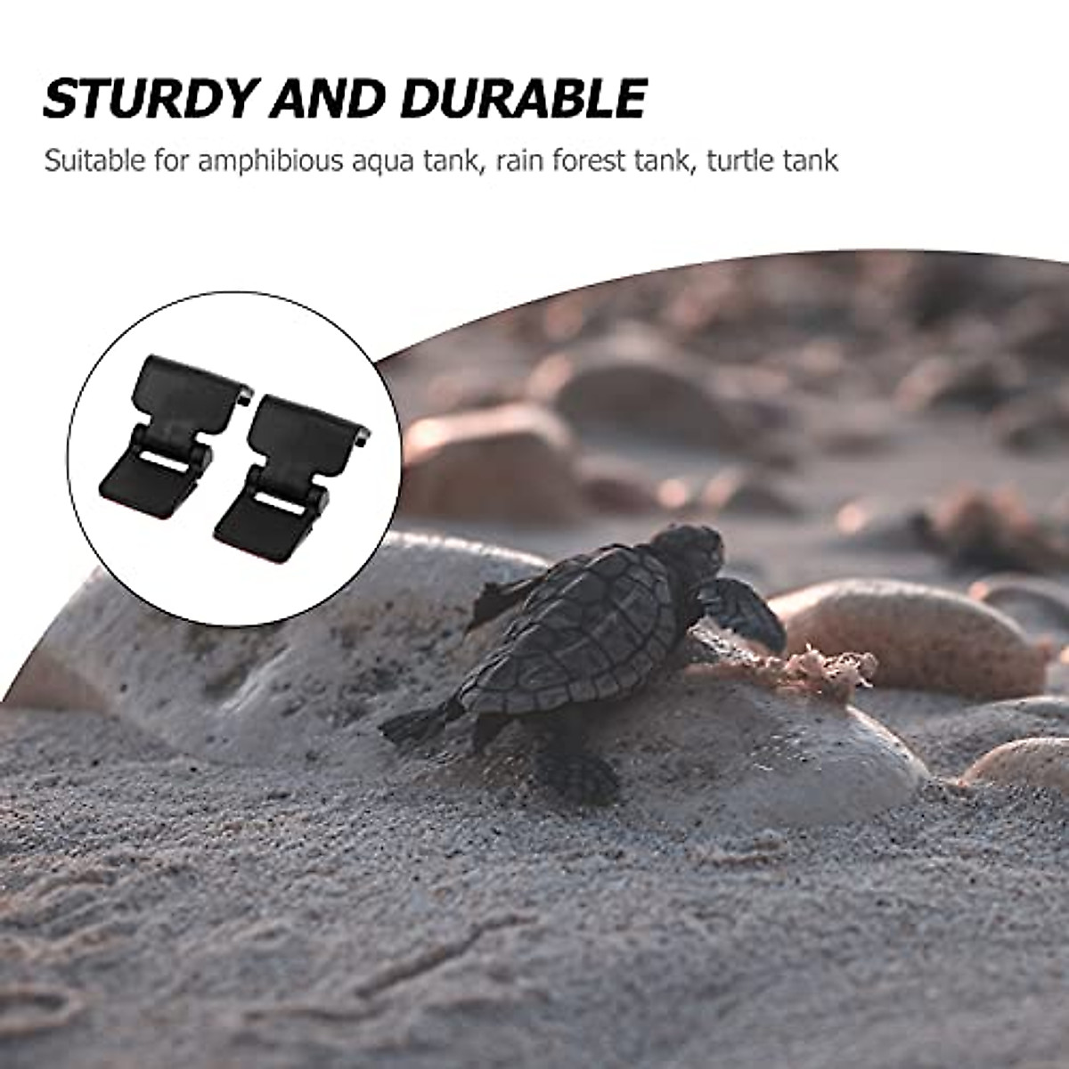 STOBOK 4pcs Reptile Terrarium Cover Clip Tropical Amphibians Tank Buckle Anti-Escape Cages Door Hinge Latch for Reptiles, Black, 1.97x1.18x0.98in