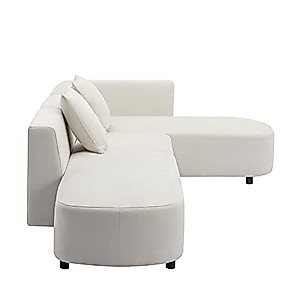 NCKMYB Modern L Shaped Sectional Sofa with Circular Seat, Luxury Sofa with 2 Pillows, Right Hand Facing Upholstery Couch for Living Room, Apartment, Office (Beige)