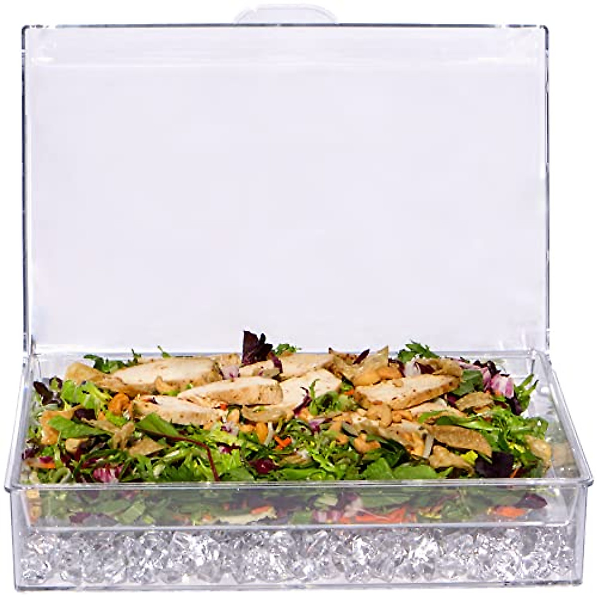 Ice Chilled Party Platter - Large Removable Serving Tray and Hinged Lid | Ideal for Appetizers, Seafood, Cheeses, Meats, Desserts and More | 3 Tongs Included | Charcuterie Board