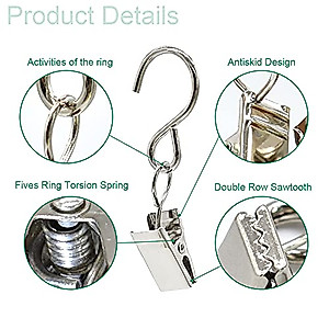 Renashed 50 Pack Curtain Clip String Hanger Outdoor Indoor Photo Hook Stainless Steel Hook Silver (Silver)