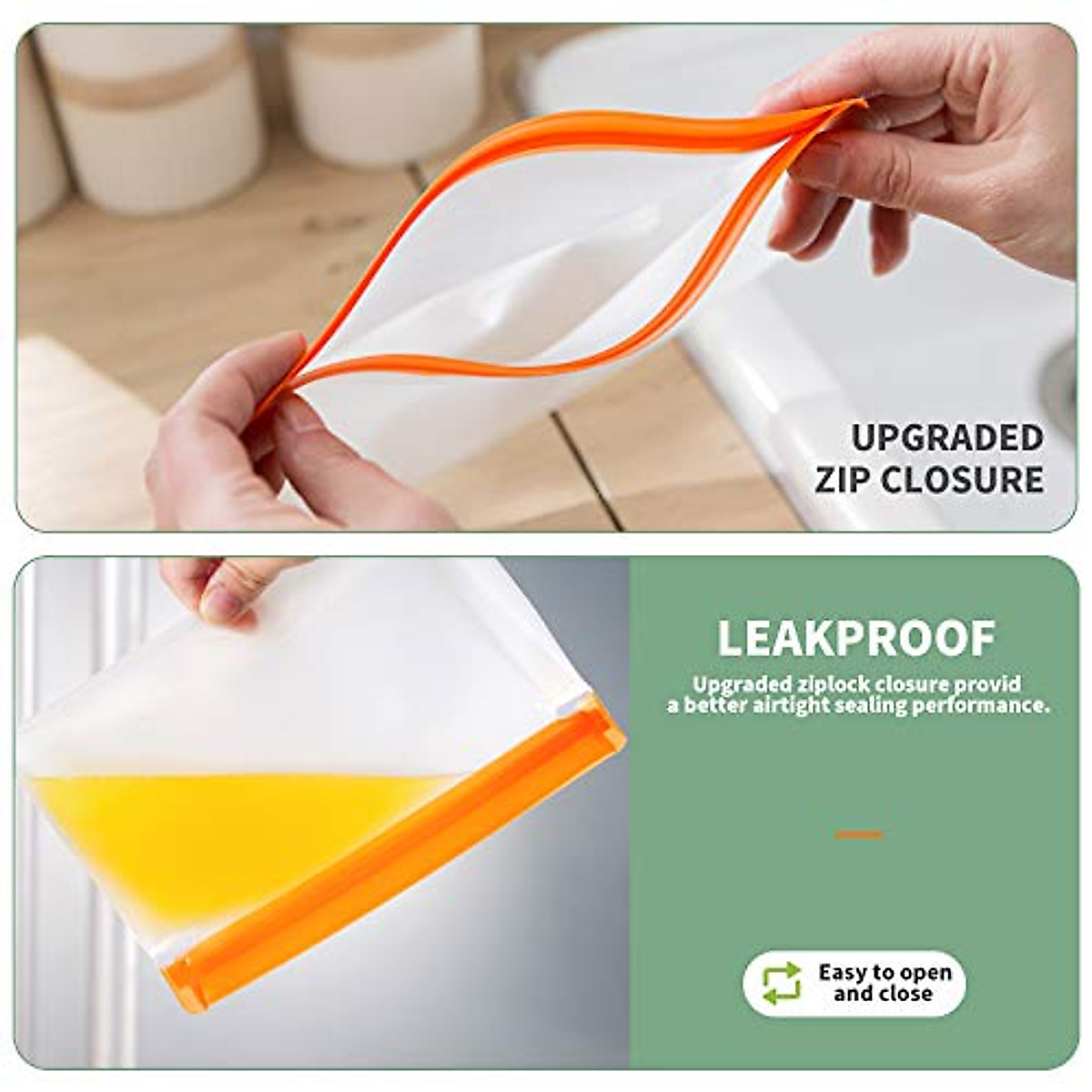 Meetall 9 Pack Reusable Food Storage Bags, 3 Sizes Mixed.3 Gallon Size Bags for Meats,Fish and Vegetables&3 Sandwich Bags&3 Snack Bags for Kids' Food.Reusable,Freezer Safe,Stand Up and Leakproof.