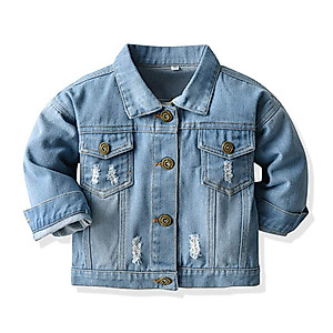 CM C&M WODRO Baby Boys Girls Denim Jacket Kids Toddler Button Down Jeans Jacket Top Coat Outerwear (Blue, 12-18 Months)