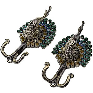 2pcs Peacock Metal Double Hanger Hook Double Head Wall-Mounted Coat Towel Hanger Hook - Bronze