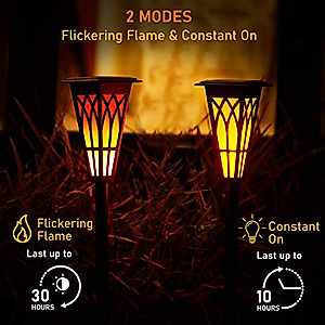 Solar Torch Lights Outdoor, 2 Lighting Modes with Dancing Flickering Flames, Waterproof IP65 Auto On/Off Flickering Solar Lights Outdoor, Solar Tiki Torches Decoration Lights for Path Yard Garden
