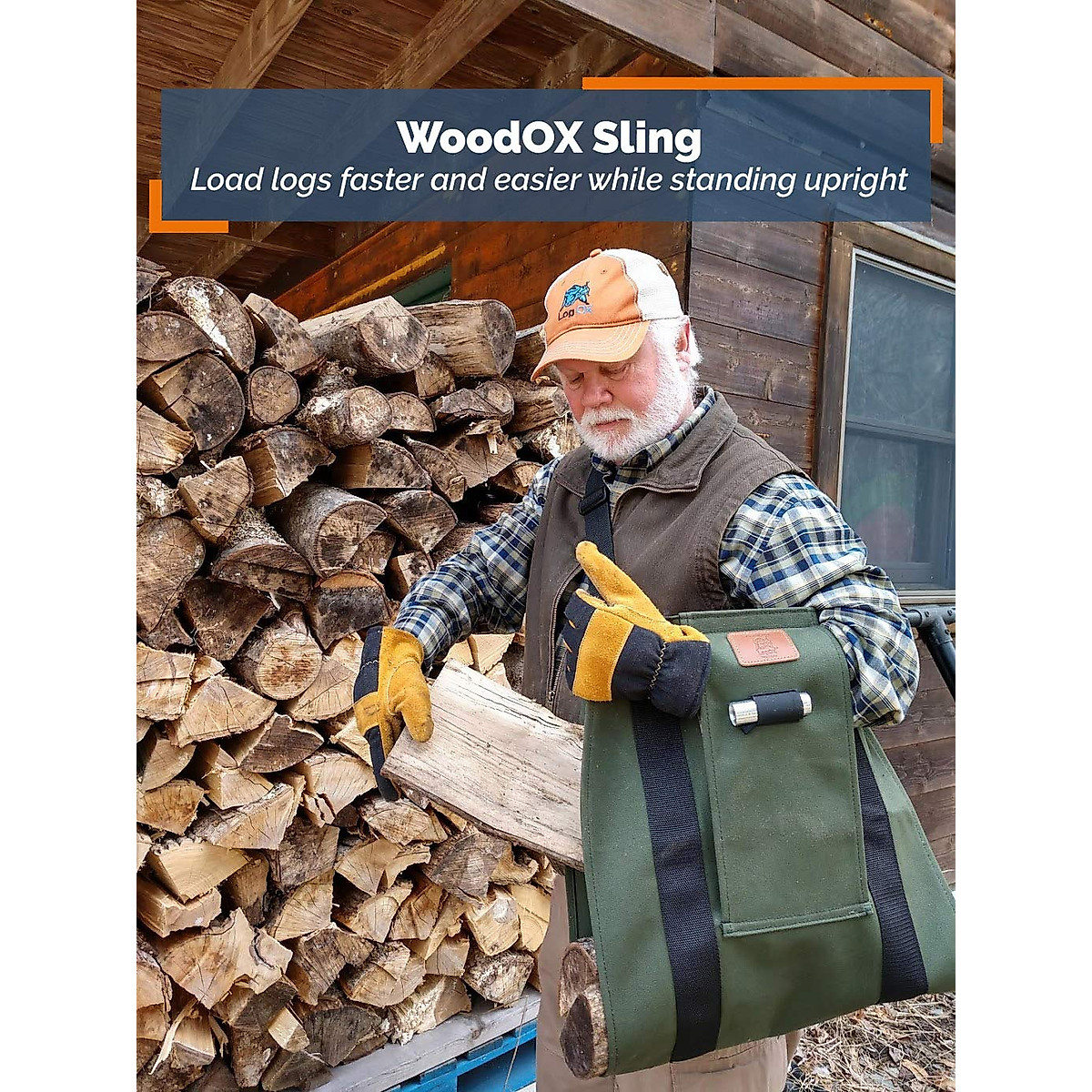 LogOX WoodOX Sling - The World's Most Ergonomic Firewood, Kindling, and Log Carrier - Designed in Vermont and Made in USA (Patented)