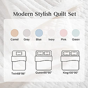DAWNDIOR Queen Quilt Bedding Sets & Collections Modern Farmhouse Boho Luxury Neutral Stitch Bedspread Coverlet Soft Lightweight Tan Reversible Comforter for Summer (1 Quilt,2 Pillow Shams)