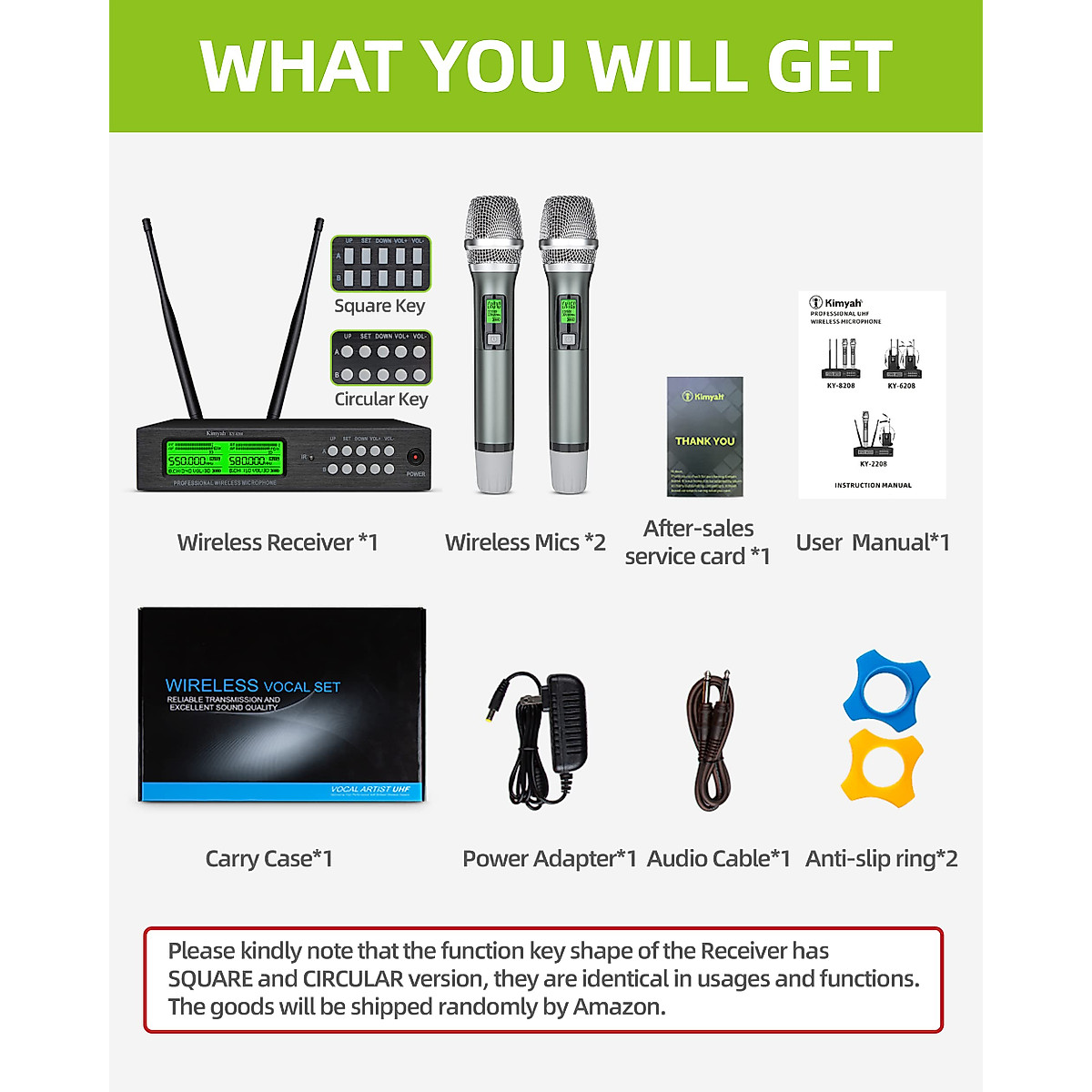 Kimyah Wireless Microphone System, All Metal Dual UHF Cordless Mics of Handheld, 328ft Range, Ideal for Church, Conference and Karaoke, DJ, Wedding(KY-8208)