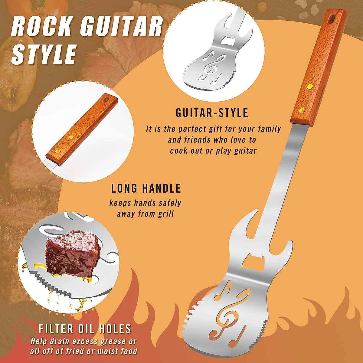 Guitar Gifts for Men-2 Pcs Barbecue Tool Set,Metal Grill Spatula and Tongs,BBQ Gift Set,Large Grill Accessories Heavy Duty BBQ Tools，Grips Grilling Tools Set