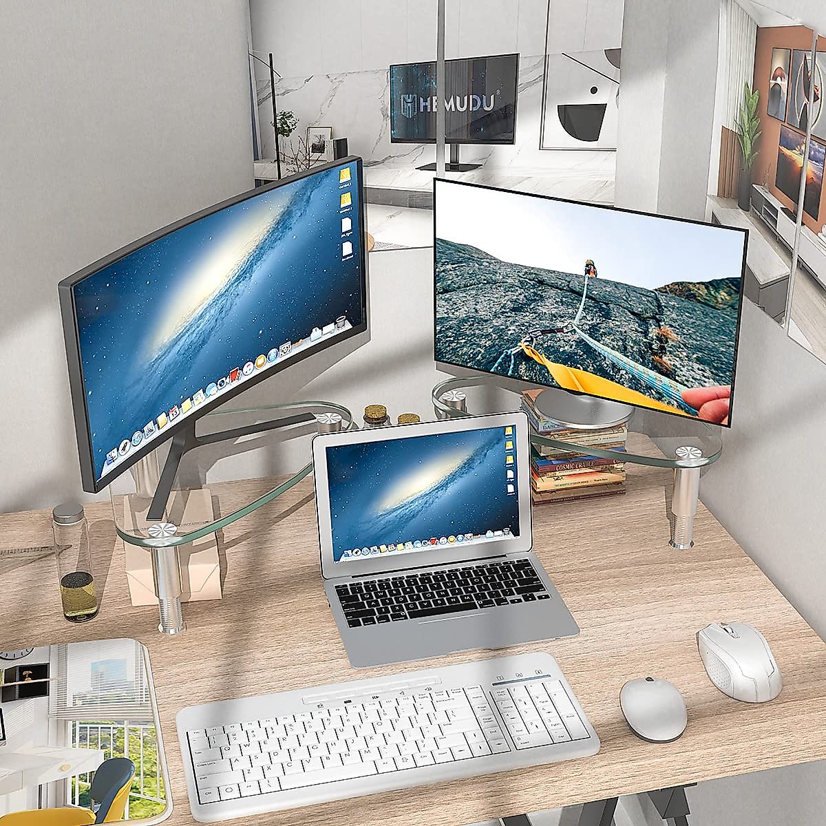 Hemudu 2 Pack Computer Monitor Riser | Triangle Desktop Universal Corner Stand for Computer Monitor & Laptop HD01T-203