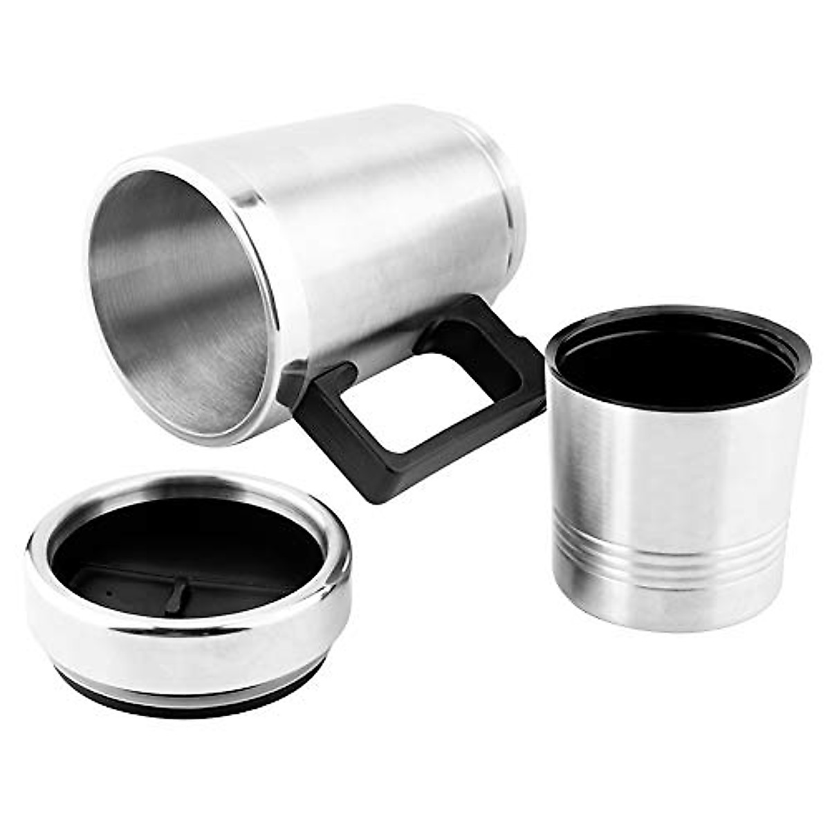 aqxreight - 350ML+150ML 12V Stainless Steel Car Heated Coffee Mug Coffee Cup Warmer Heated Mug Travel Cup