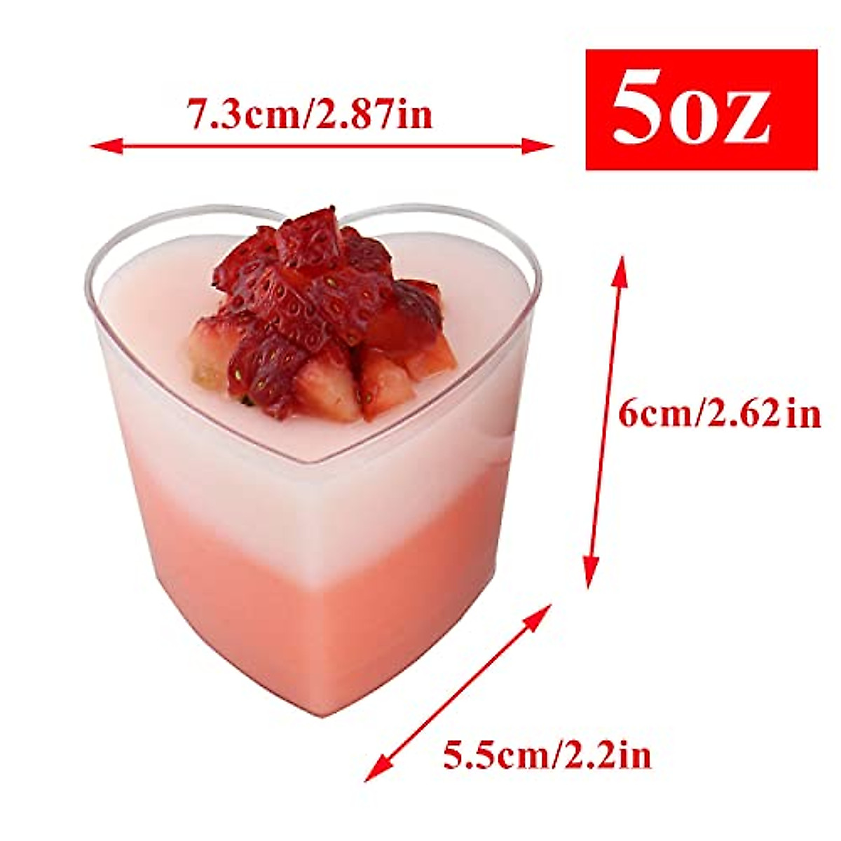 50pack Plastic Dessert Cups with 50 Spoons 5oz Mini Appetizer Cups Shooter Parfait Cups Shaped Heart Serving Bowls for Party Events Catering