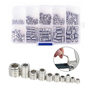200Pcs Set Screws Assortment Kit, M3/ M4/ M5/ M6/ M8 Standard Allen Head Socket Hex Grub Screw, 304 Stainless Steel Metric Internal Hex Drive Set Screws
