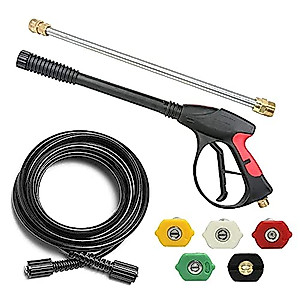 SUNTAI 8-Part Pressure Washer Gun Replacement Kit,4000PSI Power Washer Gun & 25' PVC Hose (M22,14mm),16" Pressure Washer Wand, 5 Quick Connect Pressure Washer Tips, Pressure Washer Parts