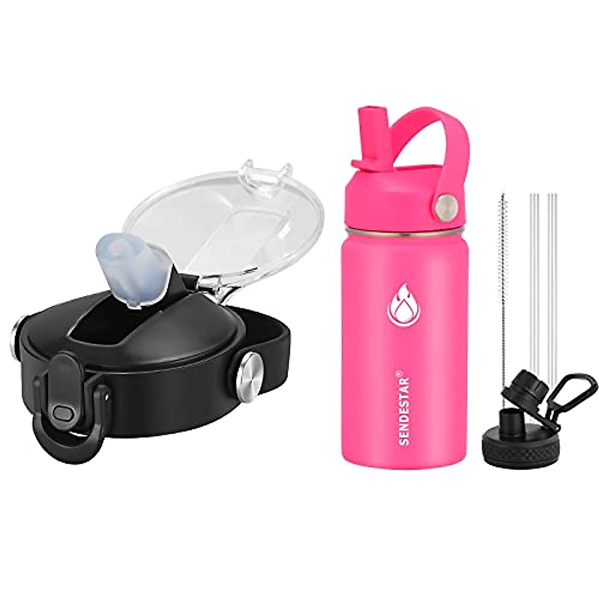 SENDESTAR Stainless Steel Water Bottle-12oz, 24oz, 40oz or 64oz with New Straw Lid or Spout Lid Keeps Liquids Hot or Cold with Double Wall Vacuum Insulated Bottle with Flexible Dust-proof Straw Lid