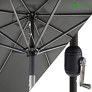 VOUNOT 9 FT Patio Umbrella Outdoor Garden Parasol Table Tilting Patio Parasol Umbrella, with Crank Handle, Protective Cover, 8 Sturdy Ribs, Gray