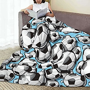 Soccer Balls Pattern Blanket Cozy Soft Throw Blanket for Couch Sofa Bedding Living Room, Warm Plush Flannel Blankets for Boys Girls Men Women 50"x40"