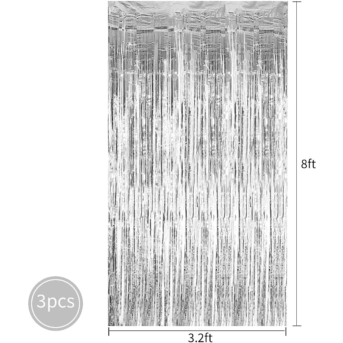 TONIFUL 3Pcs Silver Door Streamers,Silver Photo Booth Backdrop Metallic Streamers Silver Foil Fringe Curtains for Birthday,Christmas,New Year,Bachelorette,Grad Party Streamers Decor(9.9ft x 8.2ft)