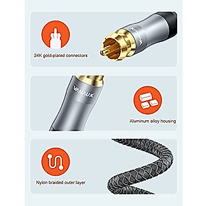 VANAUX Subwoofer Cable, 3.2ft Digital Coaxial Audio Cable, RCA to RCA Cables,Male to Male[20AWG,Gold-Plated,Braided Jacket] for Home Theater, HDTV, Amplifier Speaker Soundbar(1m/3.2ft)