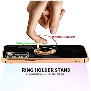 Compatible with Oppo Reno 6 Pro Case Silicone Shockproof Phone Cases for Oppo Reno 6 Pro 5G Anti-Scratch Cute Protective Case with Ring (Black, Oppo Reno 6 Pro 5G)