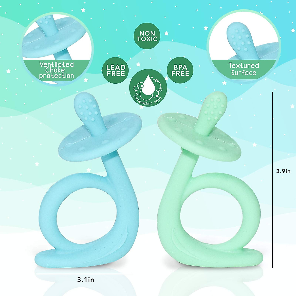 Baby Teething Toys, 100% Food-Grade Silicone Teethers for Babies 0-6 Months Infant, Baby Teether Toys 0-6 Months BPA Free Baby Chew Toys for Sucking Needs, Baby Teething Toy