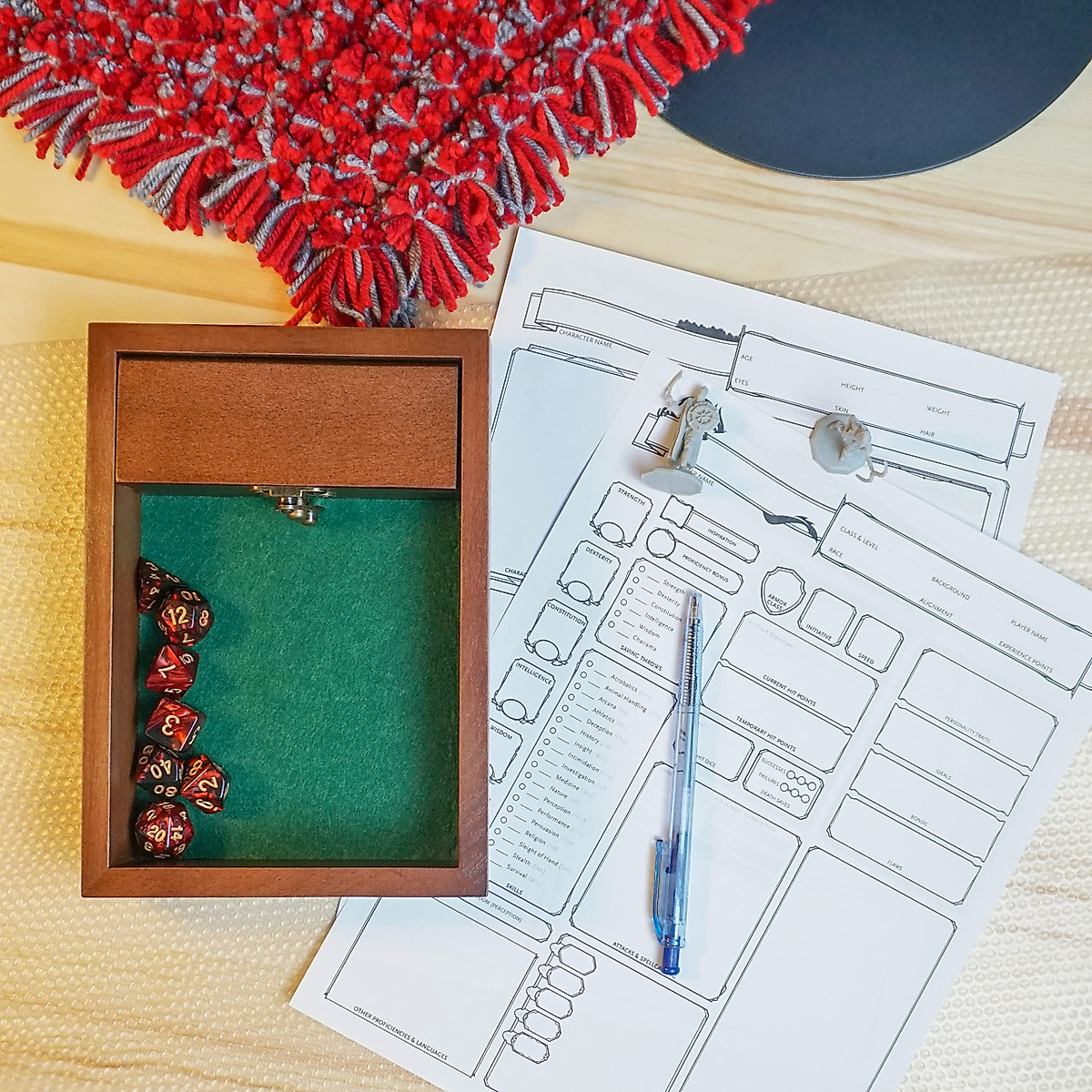 Wooden D&D Dice Rolling Tray with Dice Storage Vault | Metal Latch Secures Lid for Travel | Perfect DND Gift for DM | Great for Tabletop Games Like Dungeons and Dragons 5e, Pathfinder