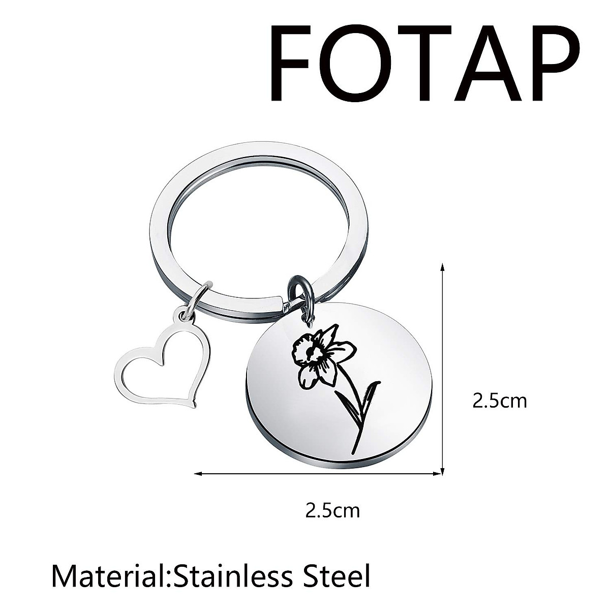 FATOP Birth Flower Jewelry Dainty Birth Flower keychain Birthday Gift Birth Month Jewelry Mother's Day Gift Flower Lover Gift (Mar-daffodil key)