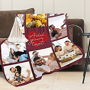 Custom Blanket with Photo Text, Personalized Flannel Picture Blanket for Adult Kid, Customized Collage Blankets with Photos, Mothers Day Birthday Gift for Mom from Daughter or Son(8 Photo W/Text)