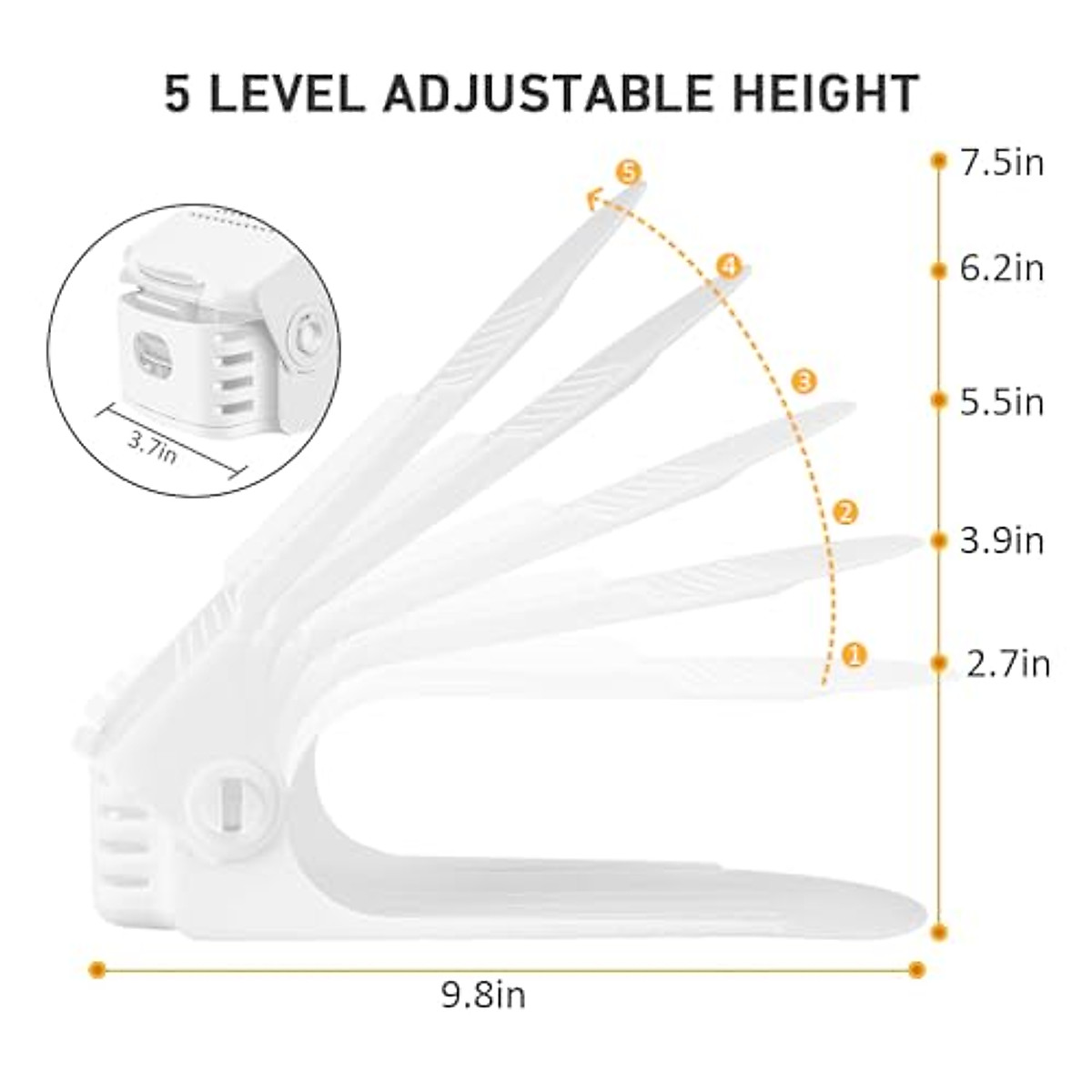 New Shoe Slots Organizer 12 Pack - Upgrade Shoe Stackers for a Pair Of Shoes, Shoe Storage Shoe Space Savers 50%, 5 Levels Adjustable Space Saving Shoe Rack Shoe Riser Stackable Shoe Organizer,White