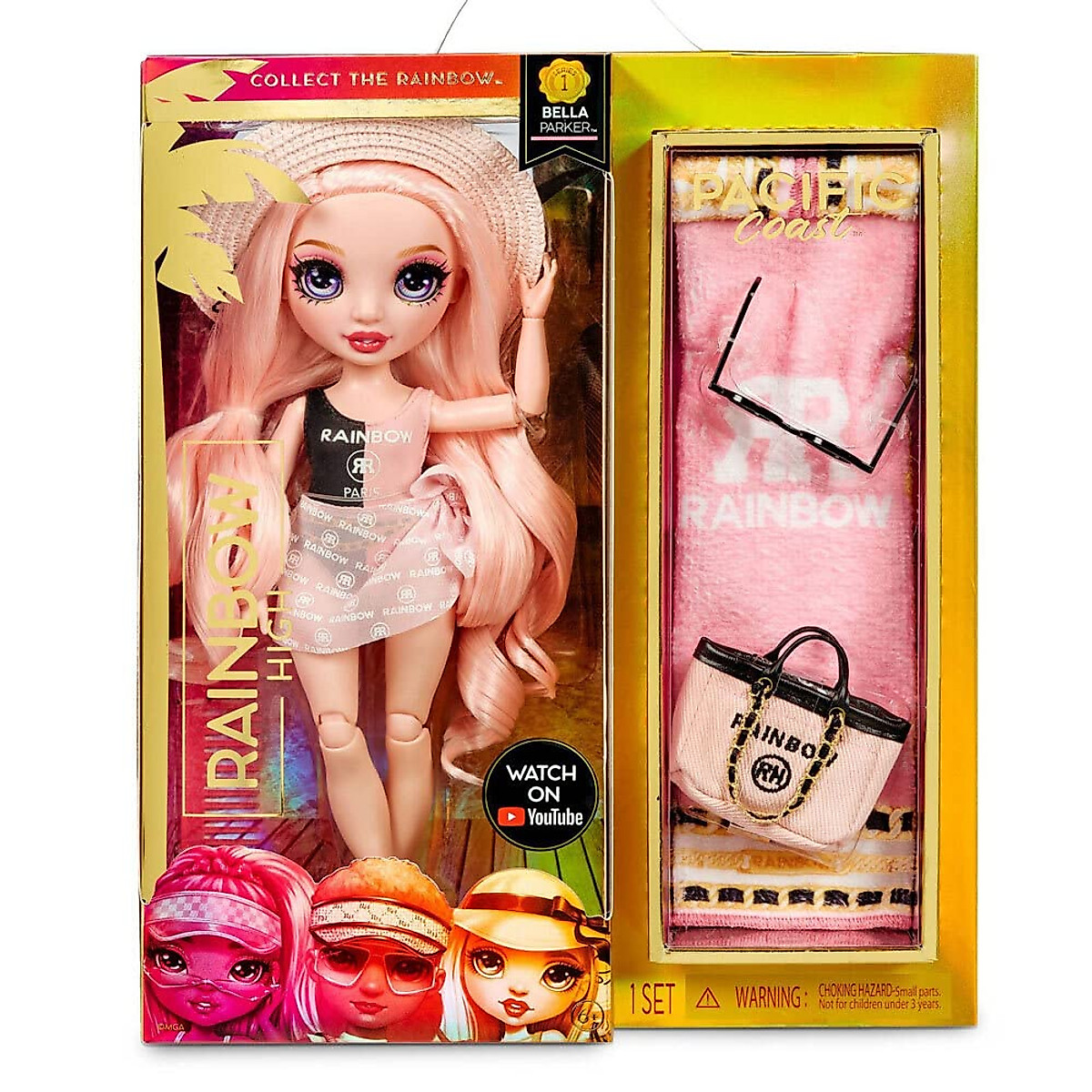 Rainbow High Pacific Coast Bella Parker- Pink Fashion Doll with 2 Designer Outfits, Pool Accessories Playset, Interchangeable Legs, Toys for Kids, Great Gift for Ages 6-12+ Years