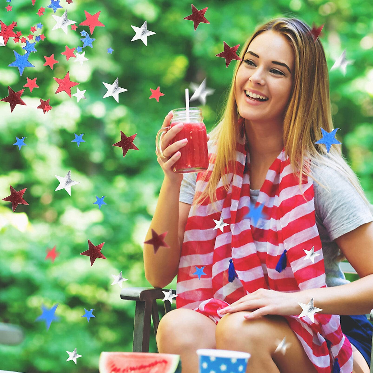 ABOOFAN Metallic Star Confetti Independence National Day Confetti Glitter Red White Blue Twinkle Stars Table Scatter Confetti for 4th of July American Theme Patriotic Party Supplies