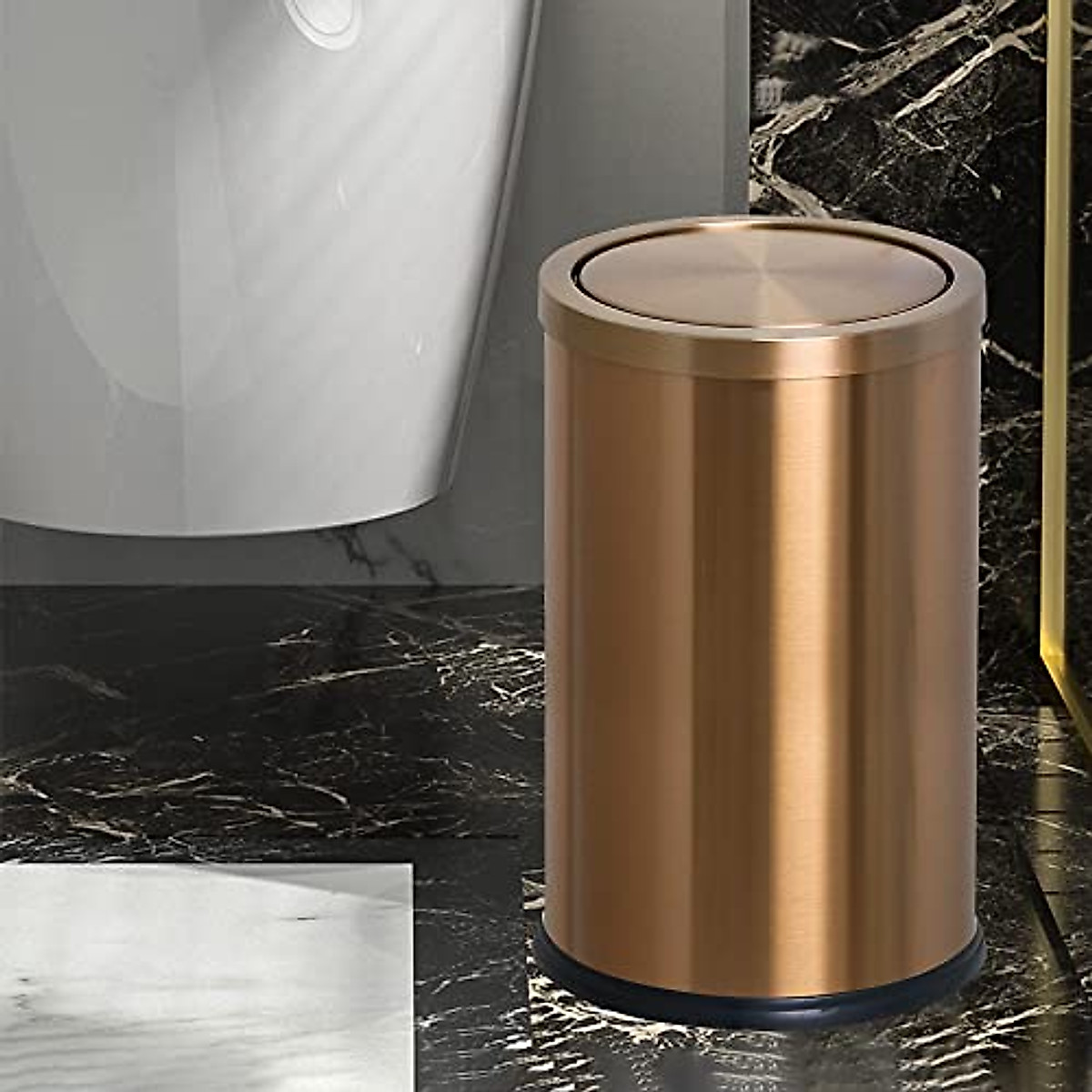 Stainless Steel Trash can with flip Cover Gold Household Kitchen Toilet Living Roomt with Garbage (Rose Gold Trash can)