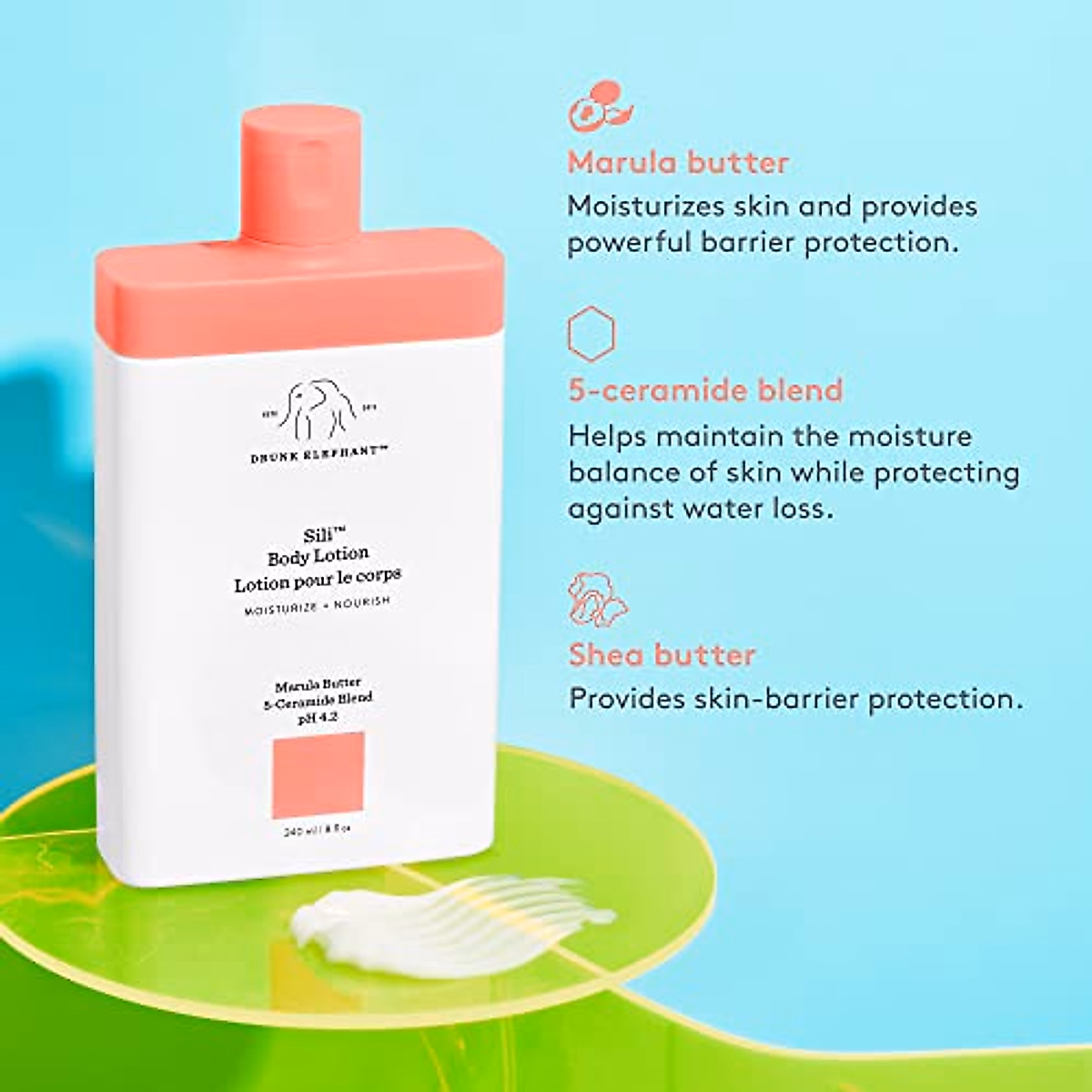 Drunk Elephant Sili Body Lotion - Deep, Calming Skin Moisturizer (240 mL / 8 Fl Oz)