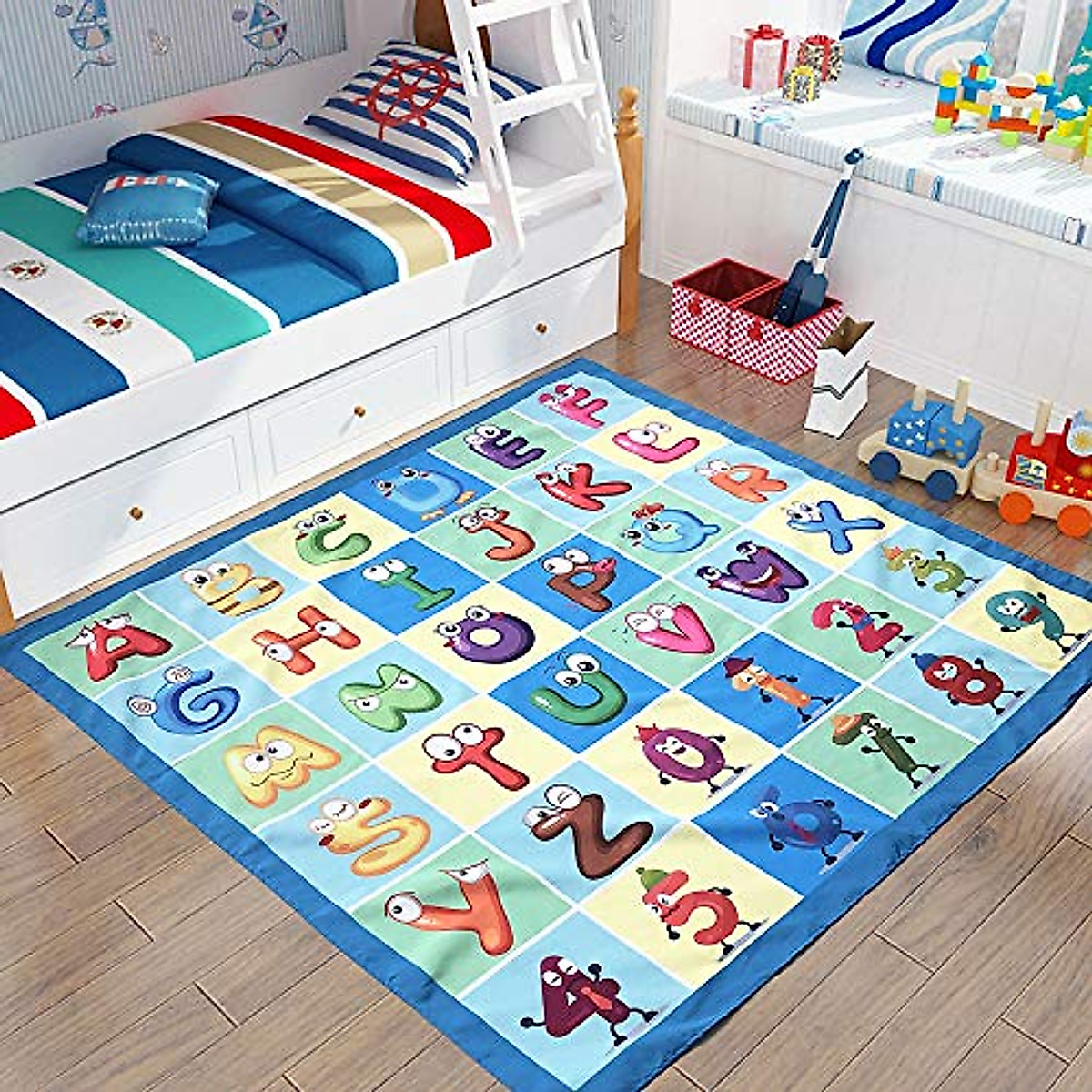 51" Multi-Purpose Waterproof Baby Splat Mat for Under High Chiar, Portable Play Mat for Toddler, Non-Slip Floor Splash Mat and Table Cloth (Cute Letter)