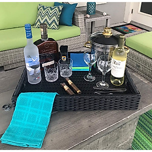 Outdoor/Indoor Hand Woven PE Rattan Large Serving Tray (Black)