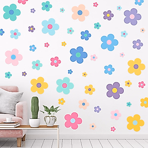 TaoBary 288 Pcs Y2k Cute Flowers Wall Sticker Colorful Floral Wall Decal Vinyl Peel and Stick Preppy Hippie Stickers Aesthetic Flowers Decor for Nursery Bedroom(9.1 x 11.4 Inch,Elegant Colors)
