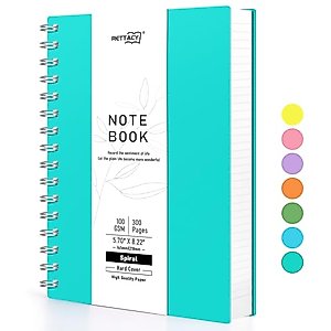 RETTACY Spiral Notebook 300 Pages - A5 Small Spiral Notebook with 5.7" × 8.22", 100 GSM College Ruled Paper, Twin-Wire Binding, Hardcover, School Supplies Spiral Journal Notebook for Women Men