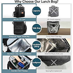 HSHRISH Insulated Lunch Box Cooler Bag Tactical - Expandable Lunchbox for Men - Large Lunch Pail Lunch Kit for Adults Work Outdoor Shift Trip Black 15L