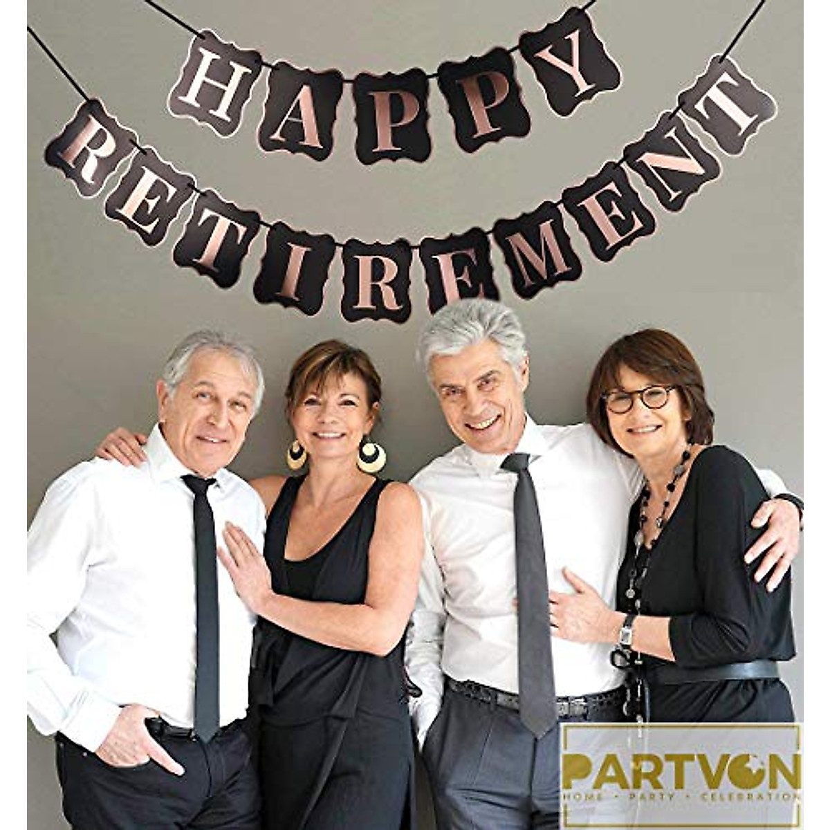 Rose Gold Happy Retirement Banner | Glitter Rose Gold Circle Dot Garland Twinkle Star Paper Hanging Bunting Banner Backdrop for Retirement Decorations | Luxurious Retirement Party Supplies for Women