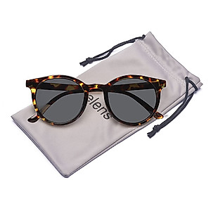 Kelens Vintage Polarized Horn Rimmed Round Circle Sunglasses UV400 Protection (Tortoise/gray, 50)